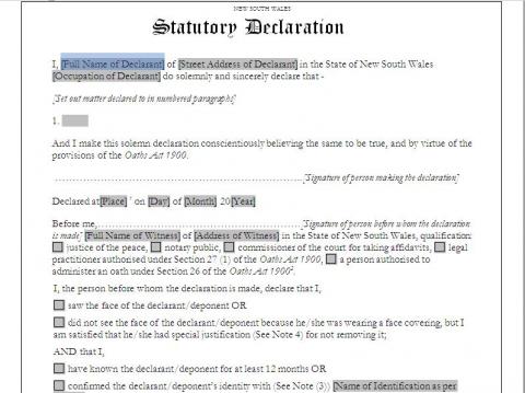NSW - Statutory Declaration (oath) (form) | DocDownload