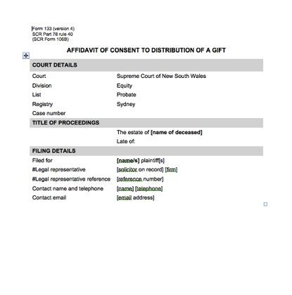 Affidavit of consent to distribution of a gift (NSW) | DocDownload