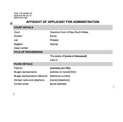 Affidavit of applicant for administration (NSW) | DocDownload