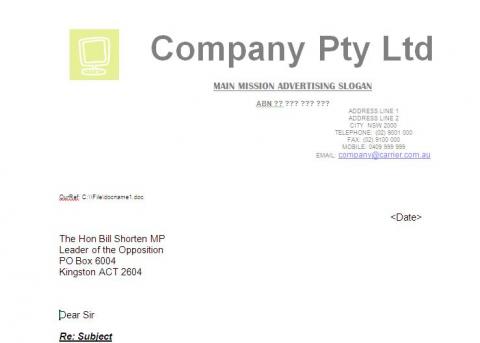 Letter to Leader of the Opposition (formal address) | DocDownload