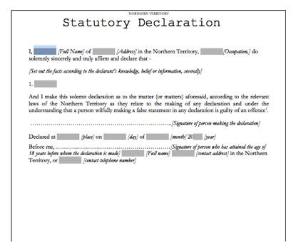NT - Statutory Declaration (form) | DocDownload