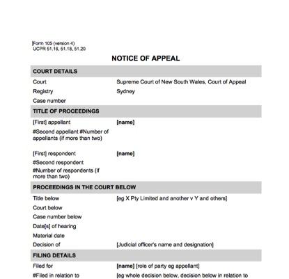 Notice of Appeal - Court of Appeal (NSW) | DocDownload