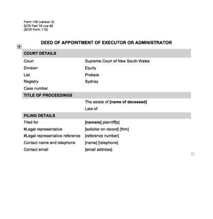 Notice of appointment of executor or administrator with deed (NSW ...