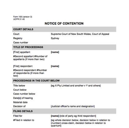 Notice of Contention - Court of Appeal (NSW) | DocDownload
